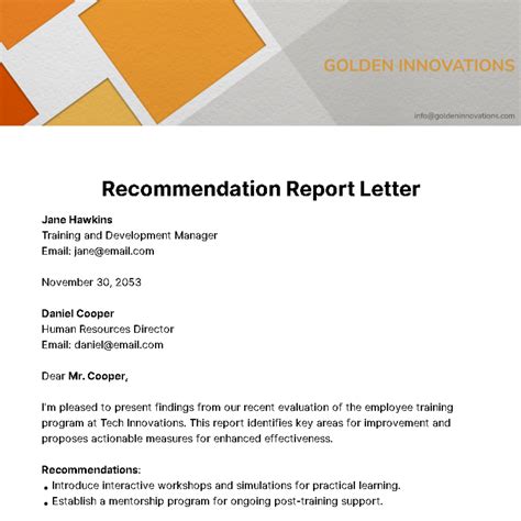 Free Recommendation Report Letter Template To Edit Online
