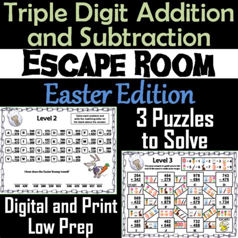 Triple Digit Addition And Subtraction Game Math Escape Room Easter