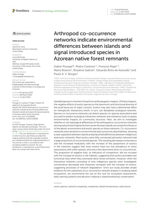 Pdf Arthropod Co Occurrence Networks Indicate Environmental