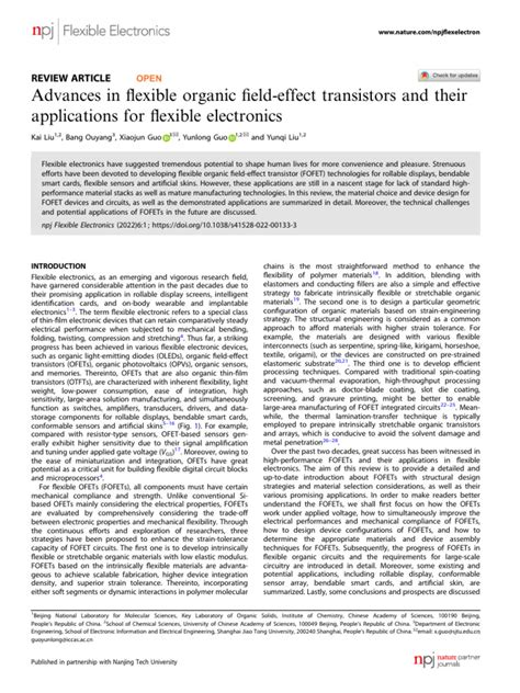 Advances In Flexible Organic Field Effect Transistors And Their