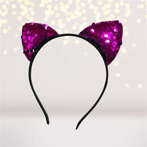 Reversible Sequin Cat Ears Headband Purple Ear Headbands Cat Ears