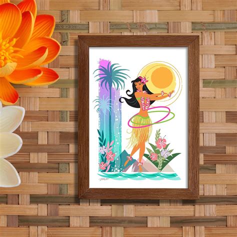 Hula Girl Art Print Mid Century Modern Wall Art Hawaiian Art Hula