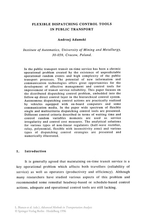 Pdf Flexible Dispatching Control Tools In Public Transport