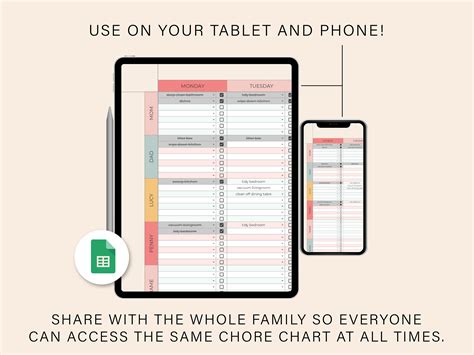 Family Chore Chart Google Sheets Spreadsheet Template Digital Chore Tracker Weekly Chore Chart