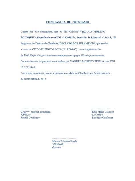 Declaração De Empréstimo Pdf