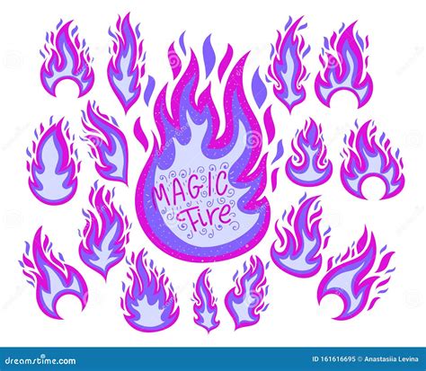 Magic Fire Flames Color Vector Illustrations Set Stock Vector