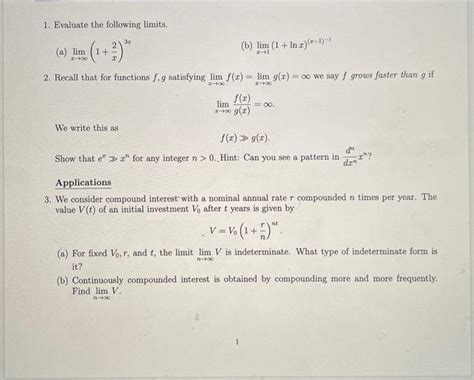 1 Evaluate The Following Limits A Limx→∞1x23x