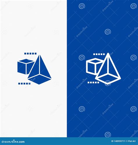 3dmodel 3d Box Triangle Line And Glyph Solid Icon Blue Banner Stock Vector Illustration Of