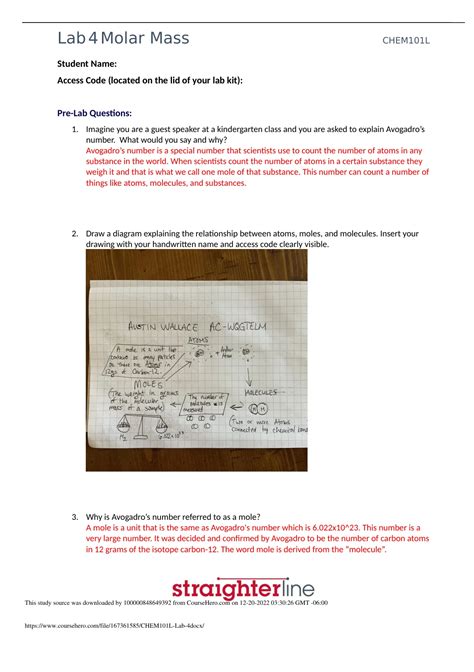 CHEM L Lab The Molar Mass Straighterline University CHEM L Stuvia US