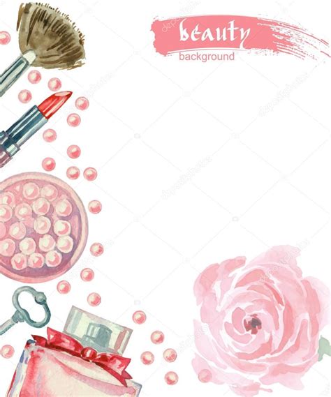 Cosméticos Y Fondo De Moda Con Acuarela Componen Objetos De Artista