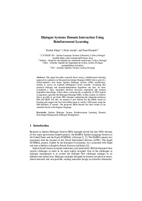 Pdf Dialogue Systems Domain Interaction Using Reinforcement Learning