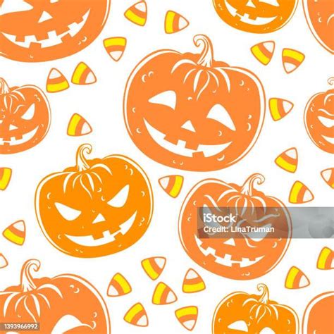 호박과 사탕으로 완벽한 패턴 할로윈 파티 디자인 템플릿 벡터 연속무늬에 대한 스톡 벡터 아트 및 기타 이미지 연속무늬 패턴 할로윈 Istock