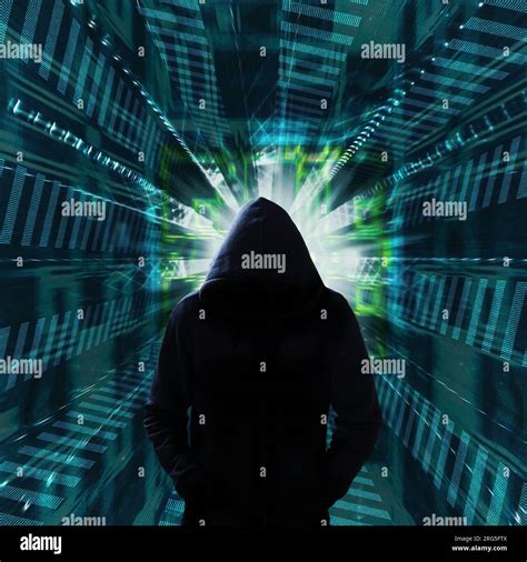 hooded mysterious hacker ransomware and cyber attack concept stock