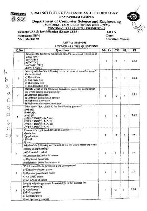 CD Qp 1 Question Paper Compiler Design Studocu