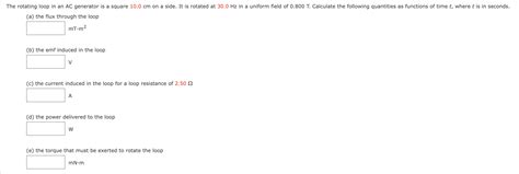 Solved A The Flux Through The Loop MTm2 B The Emf Chegg Com