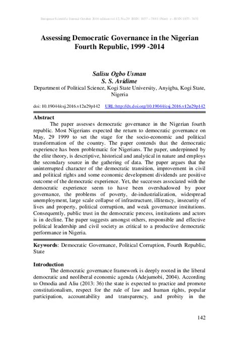 Pdf Assessing Democratic Governance In The Nigerian Fourth Republic