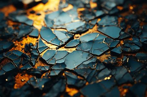 Cracked And Broken Glass With A Golden Light In The Background Stock