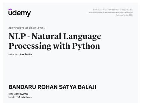 Rohan Satya Balaji Bandaru On Linkedin Udemy Course Completion Certificate