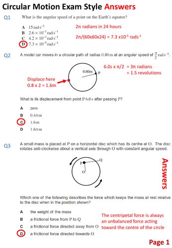 Circular Motion Multiple Choice And Solutions A Level Physics Teaching Resources