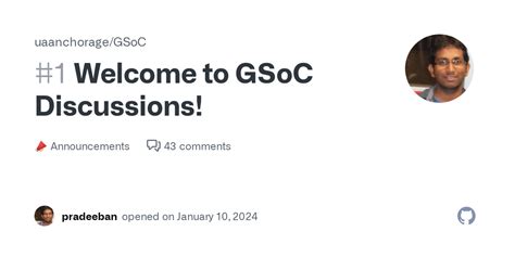 welcome to gsoc discussions · uaanchorage gsoc · discussion 1 · github