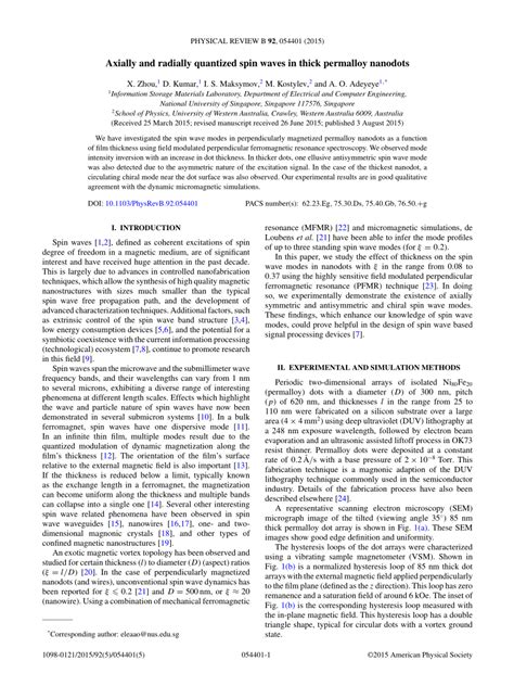 Pdf Axially And Radially Quantized Spin Waves In Thick Permalloy Nanodots