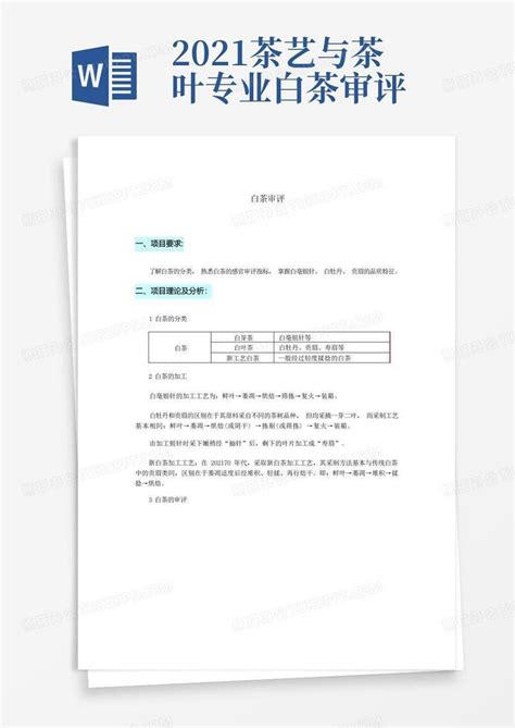 2021茶艺与茶叶专业白茶审评Word模板下载 编号qaemydpb 熊猫办公