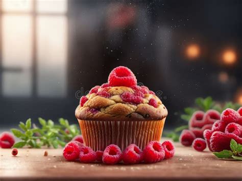 Sweet And Tangy Raspberry Muffins Ai Generated Stock Illustration