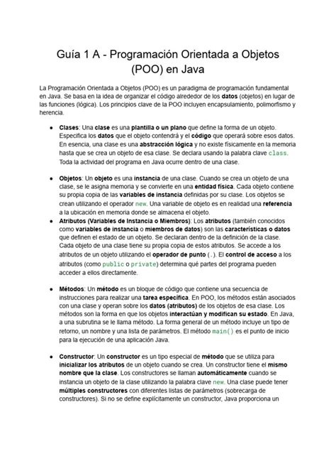 Guía Teórica De Programación Orientada A Objetos Poo En Java Pdf Objeto Informática