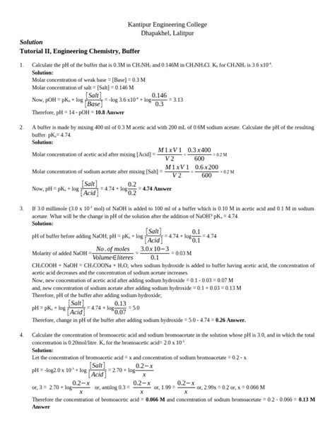 Solution Buffer Tutorial 5352239b2f644bc29ca773d24e4caac4 Pdf Ph Buffer Solution