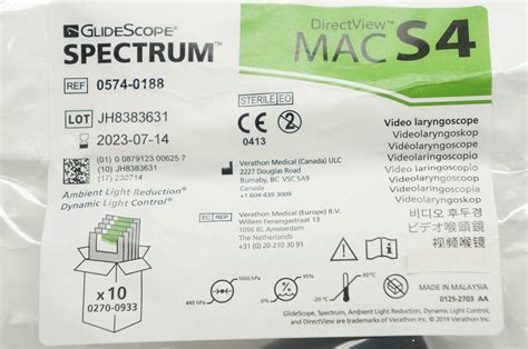 Glidescope 0574 0188 Spectrum Directview Mac S4 Video Laryngoscope Box Of 10