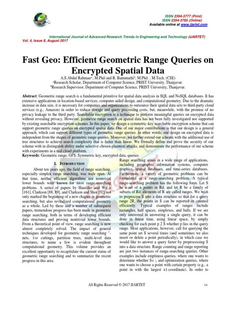 Fast Geo Efficient Geometric Range Queries On Pdf Spatial Analysis Geometry
