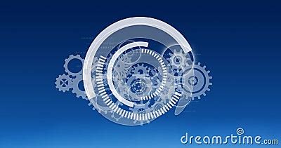 Animation Of Cogs And Scope Scanning Over Blue Background Stock Video