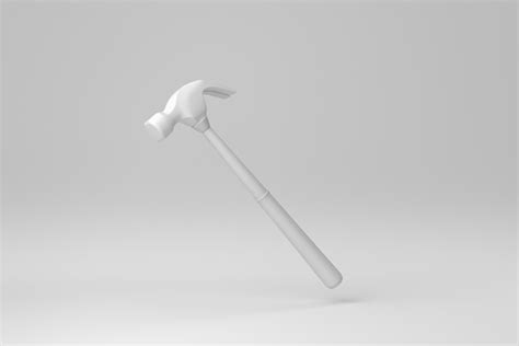 흰색 배경에 격리 된 망치 가정 수리를위한 핸디맨 도구 최소한의 개념 단색 3d 렌더 디지털 생성 이미지에 대한 스톡 사진 및