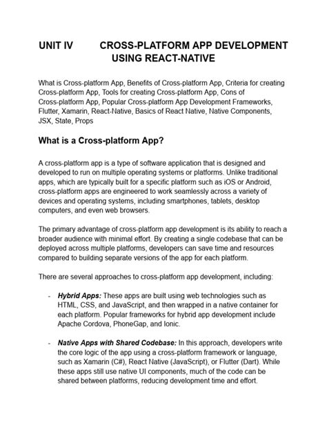 Unit 4 Cross Platform App Development Using React Native 2 Pdf