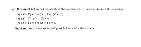 solved let x y z be subsets of the universal set u prove