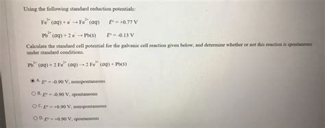 Solved Using The Following Standard Reduction Potentials