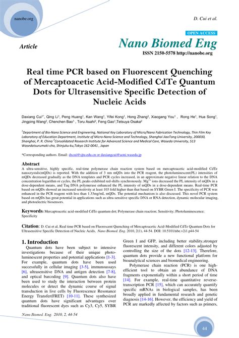 Pdf Real Time Pcr Based On Fluorescent Quenching Of Mercaptoacetic