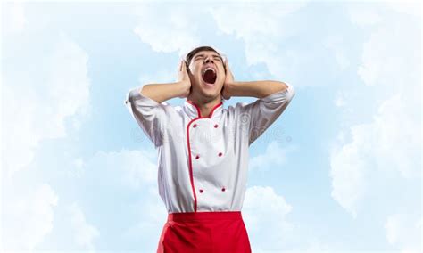 Young Male Chef Screaming In Shock And Horror Stock Image Image Of