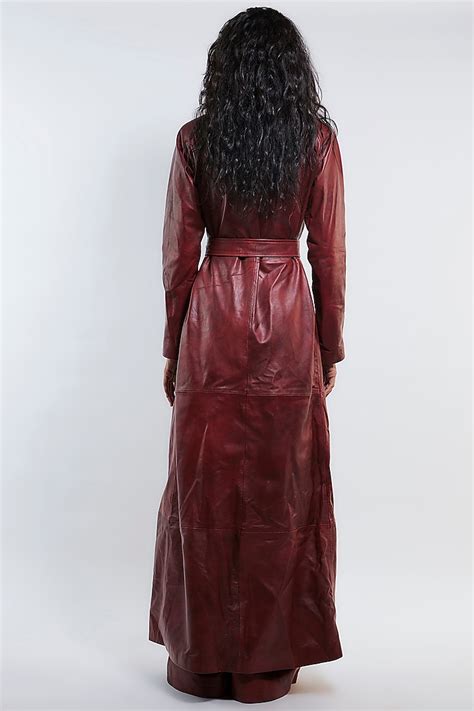 Cherry Red Leather Trench Coat Set Design By Deme By Gabriella At