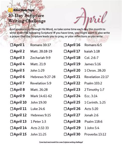 Aprils 30 Day Scripture Writing Challenge Inside Bst