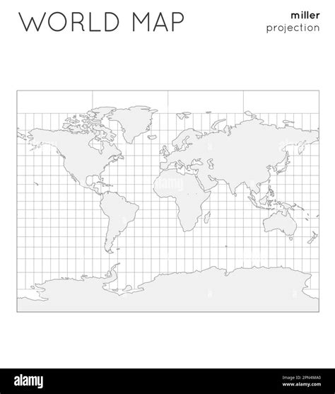 World Map Globe In Miller Projection With Graticule Lines Style