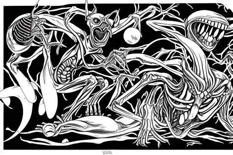 Digital Graphic Alien Nightmare Kleurplaat Zwart En Wit Creative Fabrica