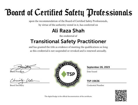 Tsp Bcsp Csp Hse Safetyprofessionals Ohs Ali Raza Shah Tsp®