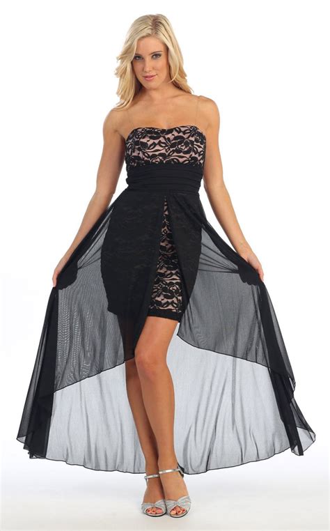 Blacktaupe High Low Semi Formal Dress Chiffonlace Strapless Neck