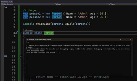 how to compare two objects in c
