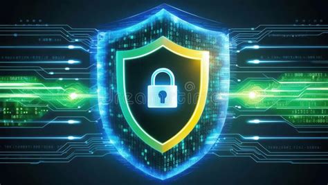 Digital Shield With Padlock Symbolizing Cyber Security And Firewall