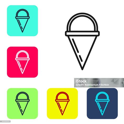 검은 선 불 원뿔 양동이 아이콘은 흰색 배경에 분리되어 있습니다 금속 콘 버킷이 비어 있거나 소방용 물이 있습니다 색상 사각형 버튼으로 아이콘을 설정합니다 벡터 3차원