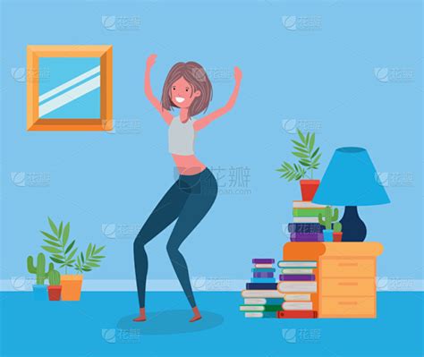 女人快乐书房设计师可爱的清新肖像面部表情植物欢乐