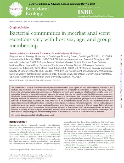 Pdf Bacterial Communities In Meerkat Anal Scent Secretions Vary With
