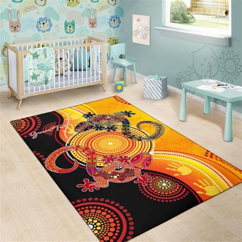 Australia Aboriginal Personalised Area Rug Couple Aboriginal Lizards